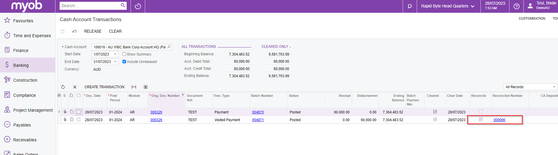 Troubleshooting voided transactions on reconciliations